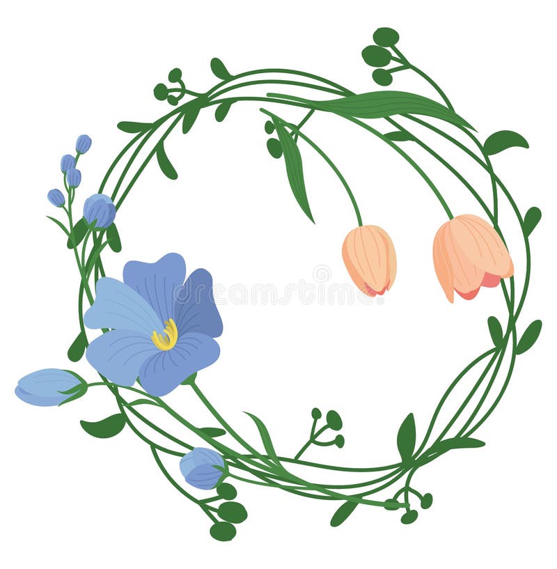 Floral Wreath Cartoon in Flat Style Stock Vector - Illustration of ...