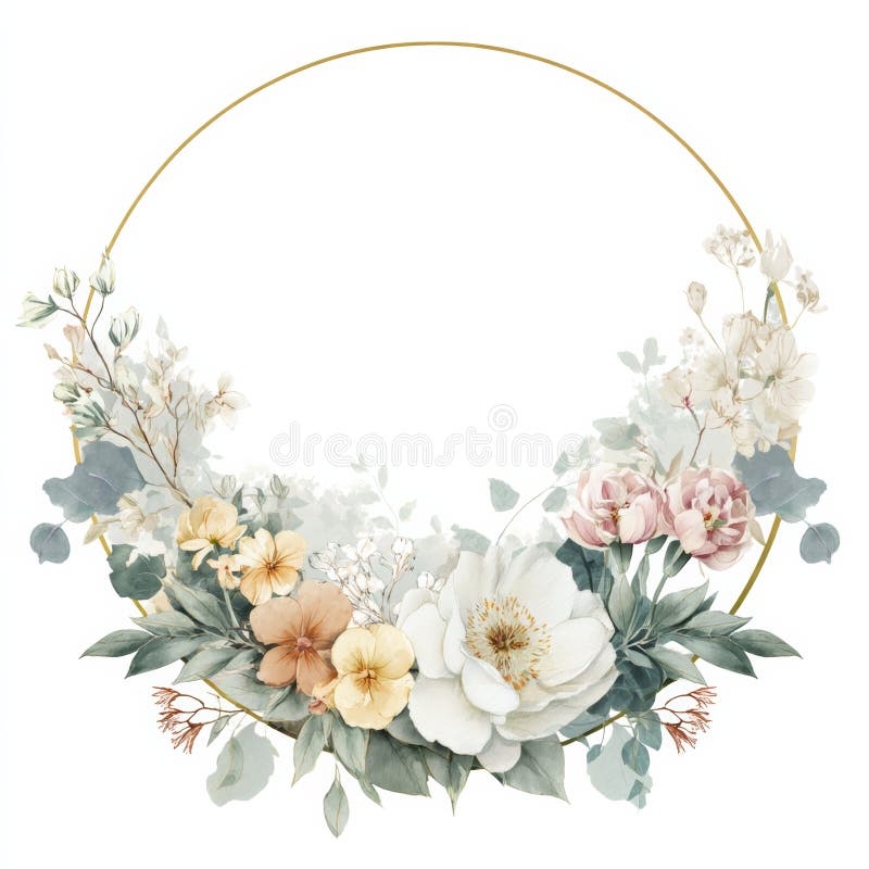 Floral Wreath Design Featuring Soft Pastel Colors and Delicate Foliage ...