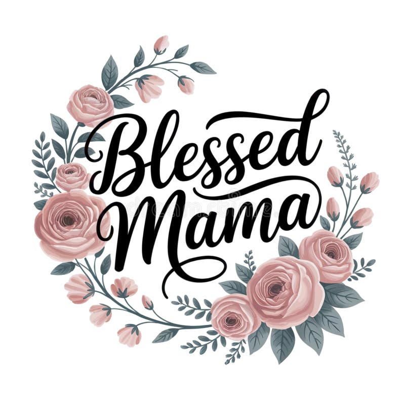 A Floral Wreath of Pink Roses Frames the Phrase Blessed Mama Stock ...