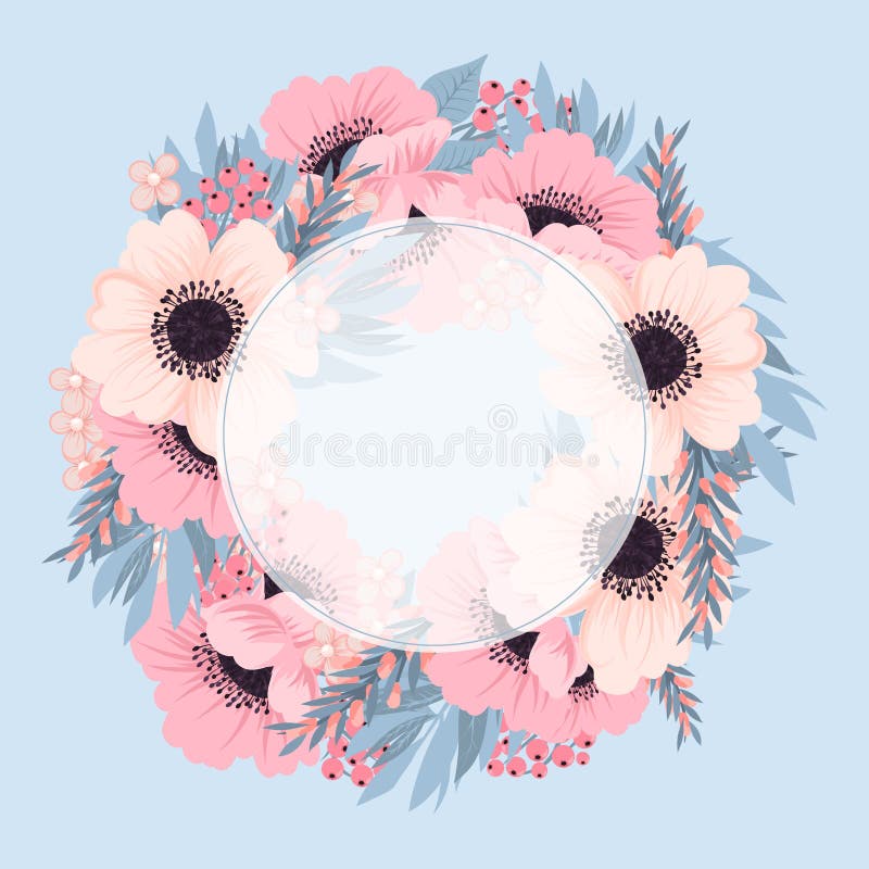 Floral Wreath - Pink Floral Round Border Stock Vector - Illustration of ...