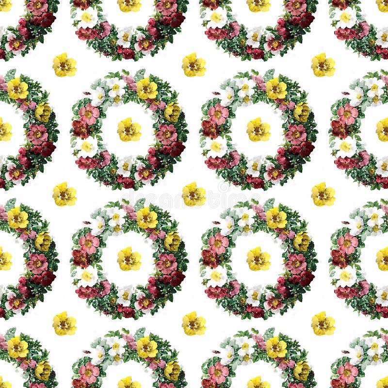 Floral Wreath Seamless Repeat Pattern Stock Illustration - Illustration ...