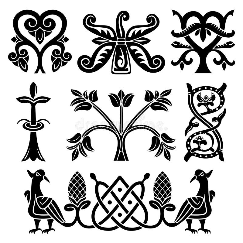 Set of Ancient Slavic Animal Designs. Vector Silhouettes Stock Vector ...