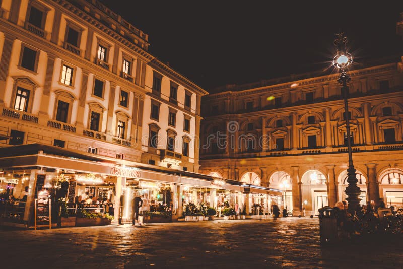 Florence, Italy - September 25, 2017: Piazza Della Repubblica at Night ...