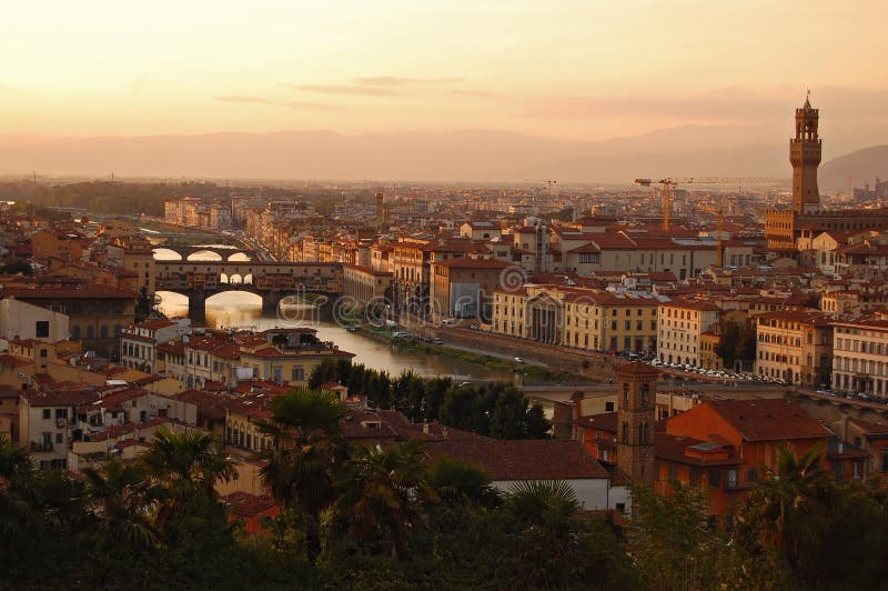Florence Landscape at Sunset Stock Photo - Image of sunset, ponte: 13181338