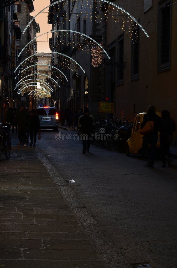 Florence, 27 November 2017: Christmas Lights Decorations in Florence ...