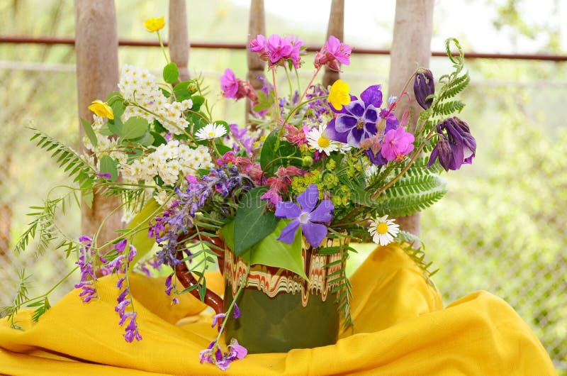 Florero Con Las Flores Hermosas Del Bosque Imagen de archivo - Imagen ...