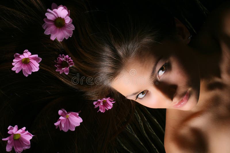 Flores Cor-de-rosa Do Cabelo Imagem de Stock - Imagem de senhora ...