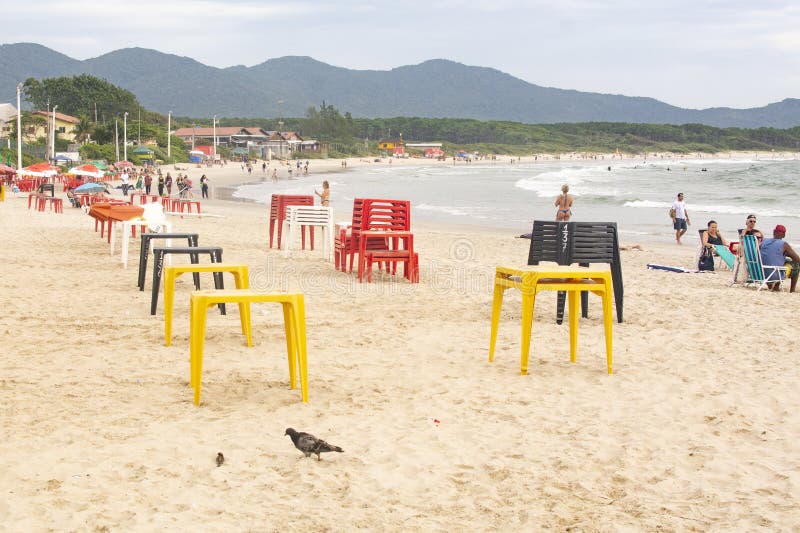 FLORIANOPOLIS, BRAZIL - JANUARY 21, 2023 : Red Plastic Tables on the ...