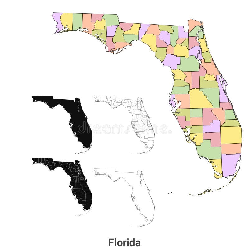 Florida Administrative Map, Florida Outline and Solid Map Set ...