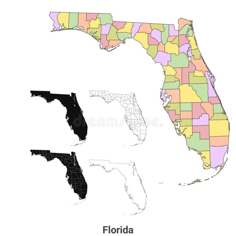 Florida Administrative Map, Florida Outline and Solid Map Set ...