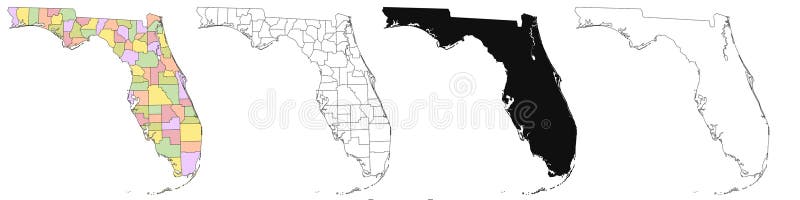 Florida Administrative Map. Florida with Color, Blank Map, Empty Map of ...