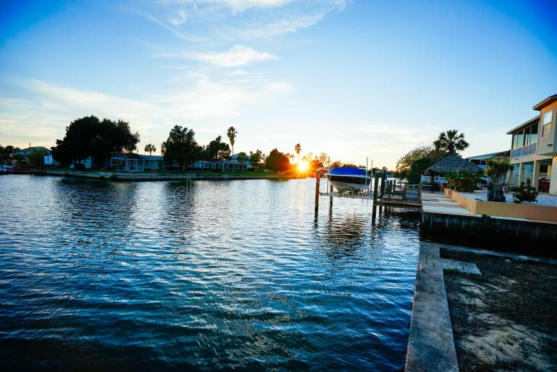 Luxury waterfront house stock photo. Image of clear - 181442618