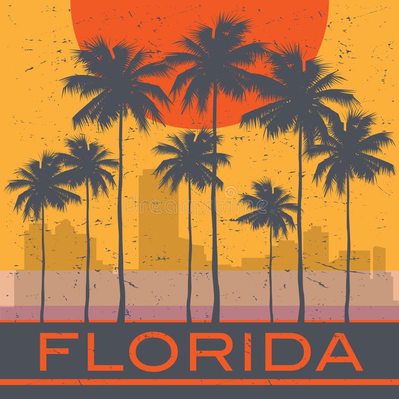 Florida coast beach poster stock vector. Illustration of stamp - 108432082