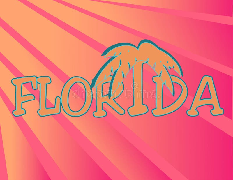 Florida Lettering with Palm Tree on Colorful Backround. Travel Postcard ...