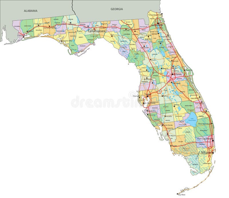 Detailed Florida Road Map with Labeling. Stock Illustration ...