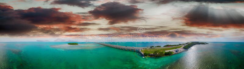 Florida Keys Bridge, Beautiful Sunset Aerial View Stock Photo - Image ...