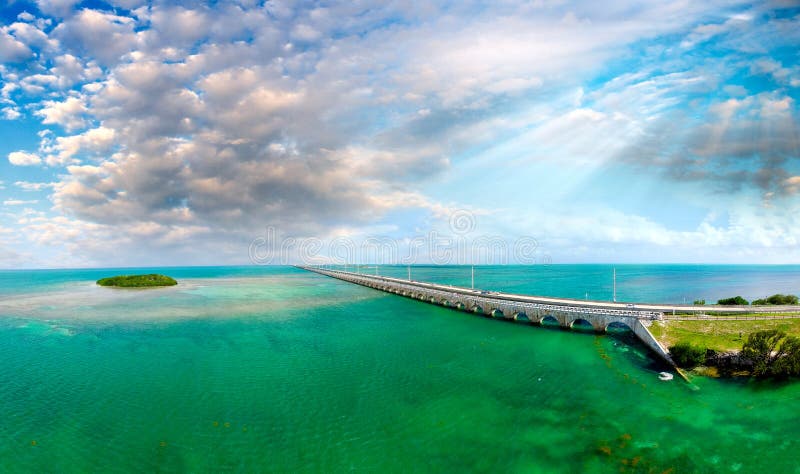 Florida Keys Bridge, Beautiful Sunset Aerial View Stock Image - Image ...
