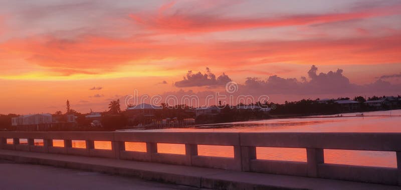 Florida keys bridge sunset stock photo. Image of sunset - 226335582