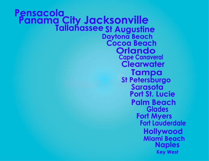 Florida Map with Blue Letters on Light Blue Backround Stock Vector ...