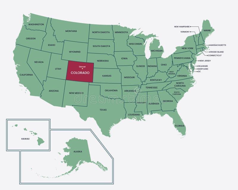 Map of USA, Highlighted at Colorado State, with State Border and ...