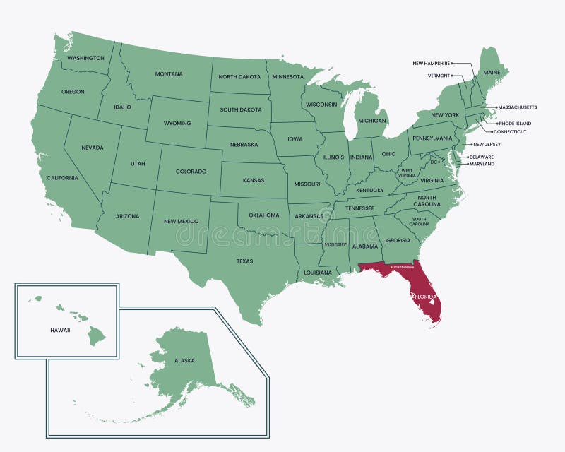 Florida State, USA. Editable Isolated Blank Vector Map of United States ...
