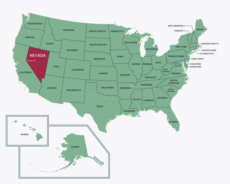 Nevada State, USA. Editable Isolated Blank Vector Map of United States ...