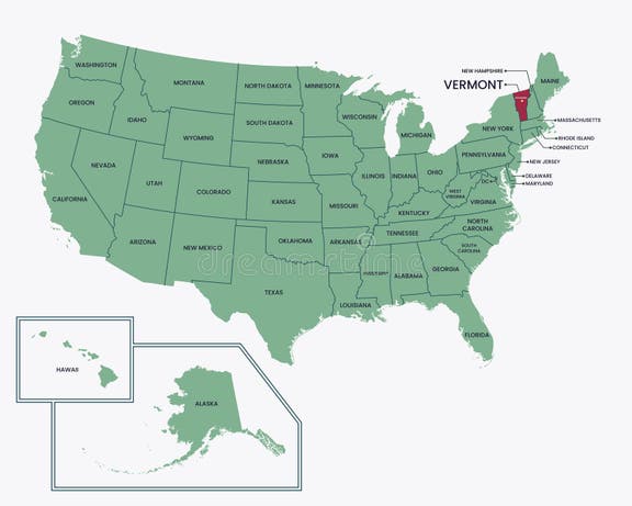 Map of USA with State Border, Highlighted at State of Vermont Stock ...