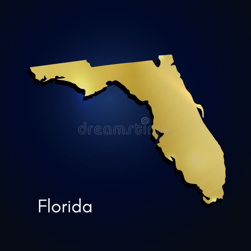 Map of Florida, Gold Map on Black Background Stock Illustration ...