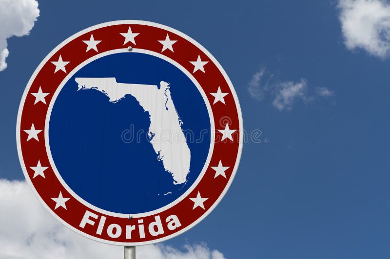 Florida Map with Stars on a US Red, White and Blue Road Sign Stock ...