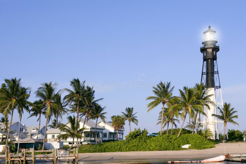 Florida Pompano Beach Lighthouse Palm Trees Stock Photo - Image of ...