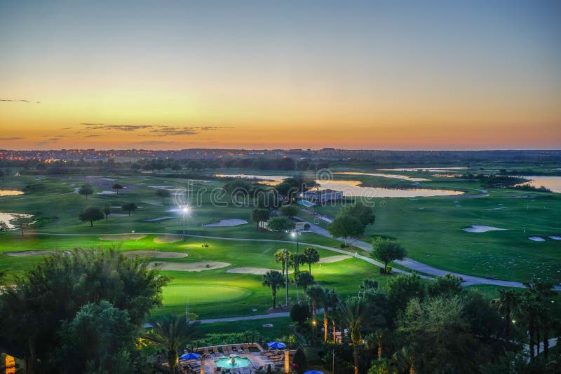 Florida resort sunset stock photo. Image of bunker, play - 69381162