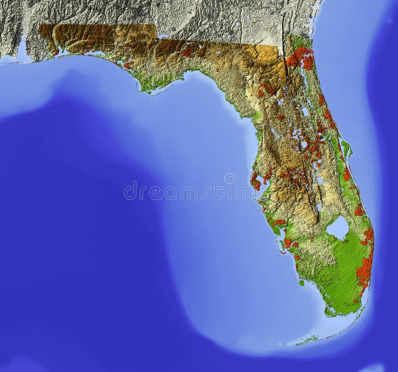 Florida, shaded relief map stock illustration. Illustration of ...