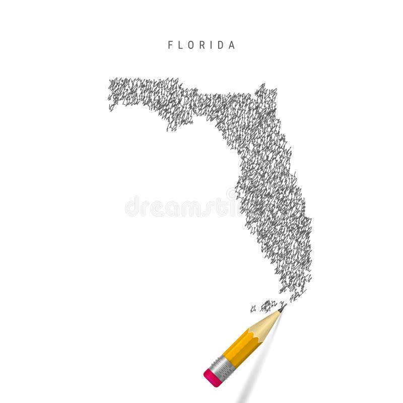 Florida Sketch Scribble Map Isolated on White Background. Hand Drawn ...