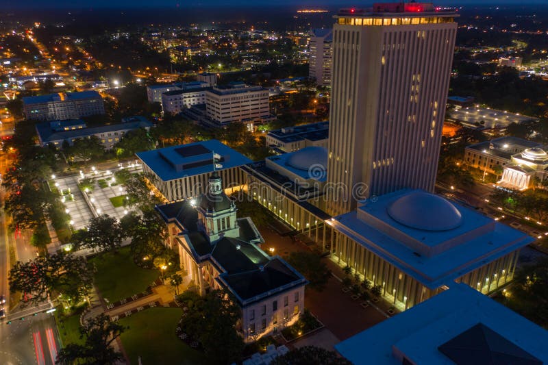 Florida State Capitol Building Shot with a Drone at Night Stock Photo ...