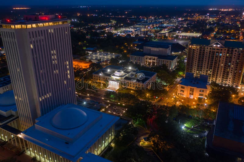 Florida State Capitol Building Shot with a Drone at Night Stock Photo ...