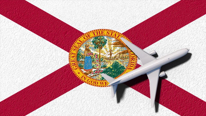 Florida State Flag and Airplane Fly. Flight and Travel 3D Illustration ...