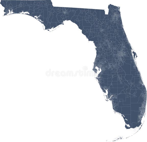 US Florida State Map with Census Tracts Boundaries Stock Vector ...
