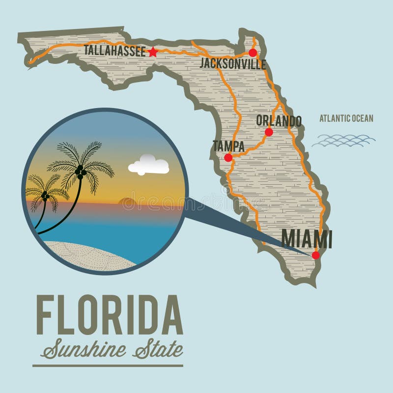 Florida State Map Label. Vector Illustration Decorative Design Stock ...