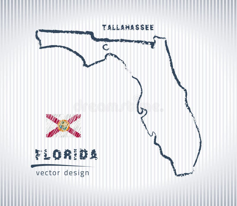 Florida Vector Chalk Drawing Map Isolated on a White Background Stock ...