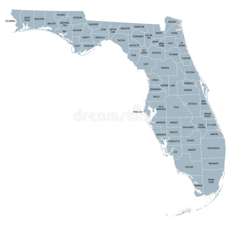 Counties Florida Map Stock Illustrations – 837 Counties Florida Map ...