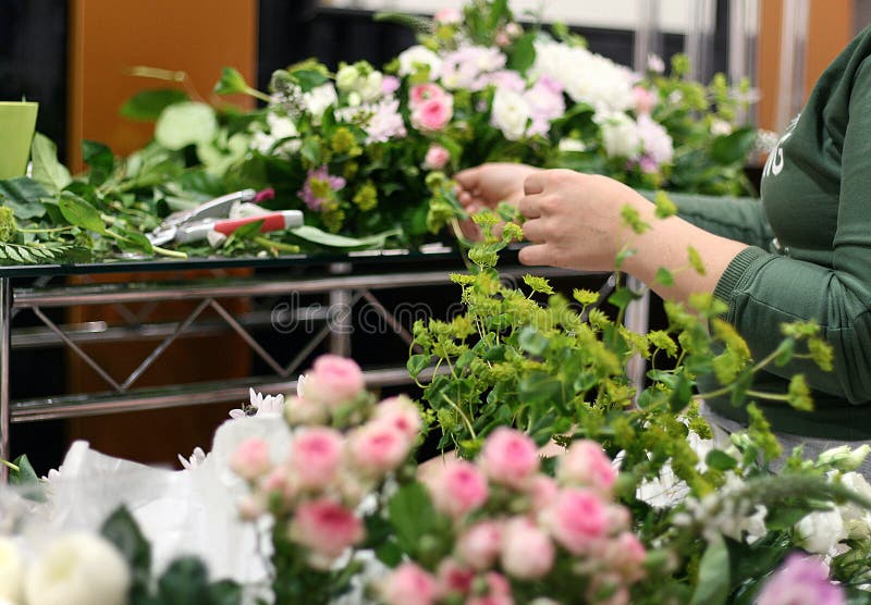 The Florist Creating Composition from Flowers Stock Photo - Image of ...