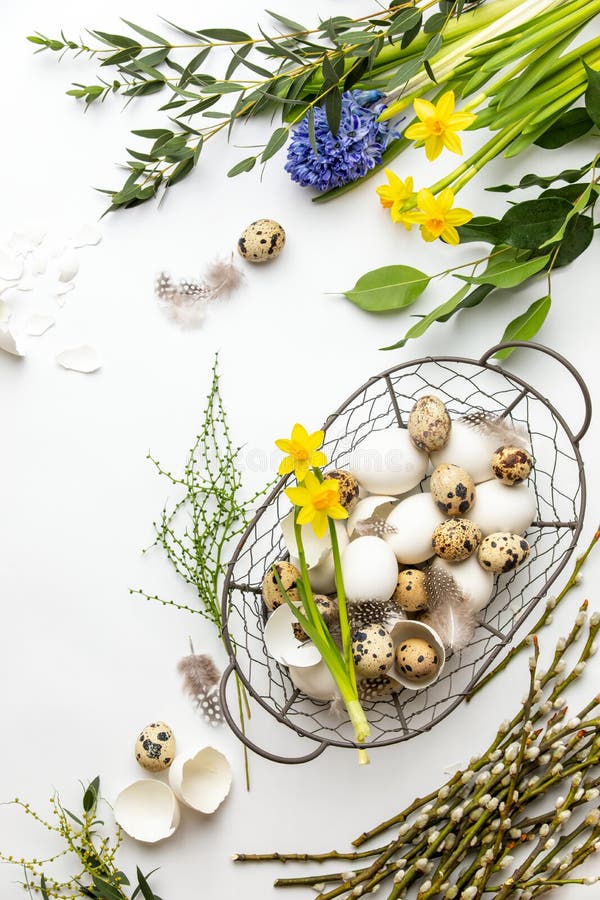 Easter Composition with Various Natural Coloured Eggs Stock Photo ...