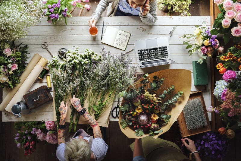 Florist Making Fresh Flowers Bouquet Arrangement Stock Image - Image of ...