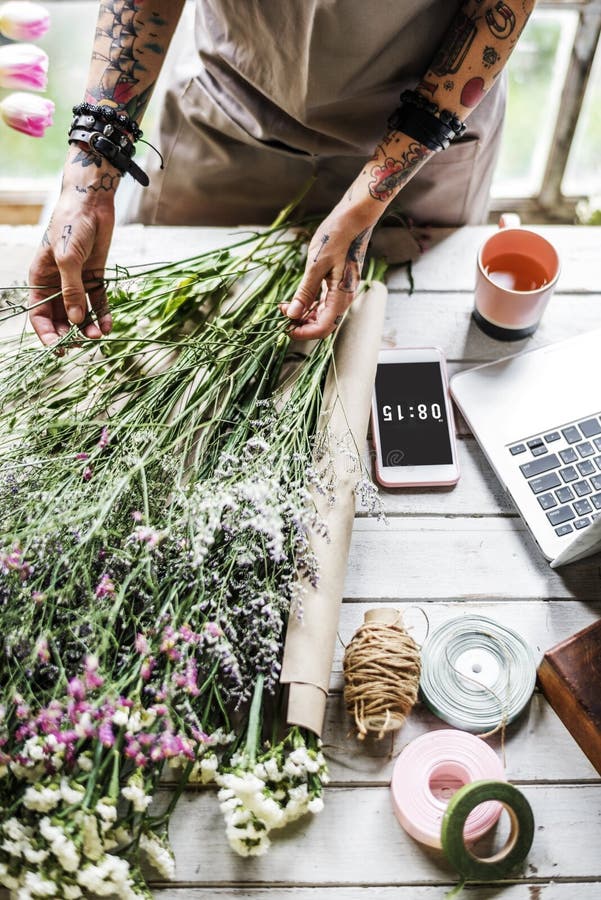 Florist Making Fresh Flowers Bouquet Arrangement Stock Image - Image of ...