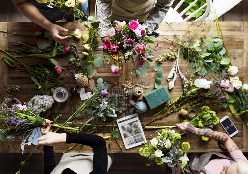 Florist Making Fresh Flowers Bouquet Arrangement Stock Photo - Image of ...
