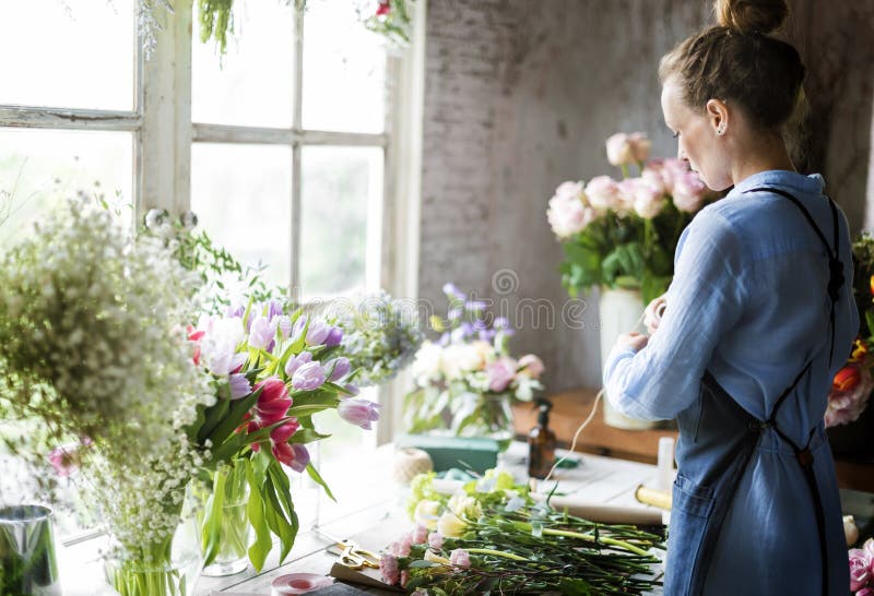 Florist Making Fresh Flowers Bouquet Arrangement Stock Image - Image of ...