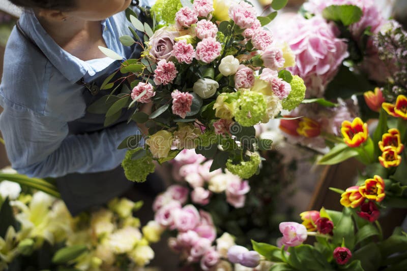 Florist Making Fresh Flowers Bouquet Arrangement Stock Image - Image of ...