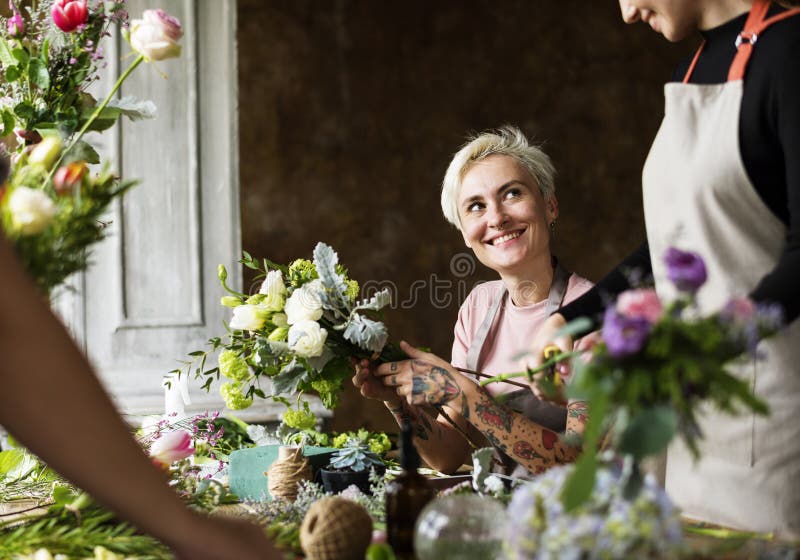 Florist Making Fresh Flowers Bouquet Arrangement Stock Image - Image of ...