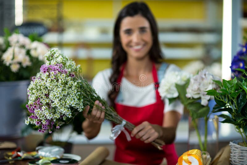 Florist Offering Flowers at the Counter Stock Image - Image of adult ...