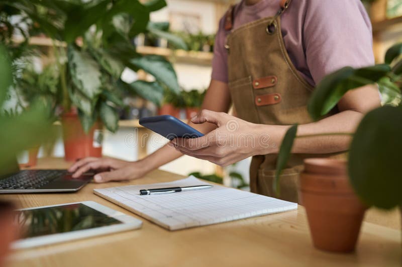 Florist Using Modern Gadgets in Her Work Stock Photo - Image of ...